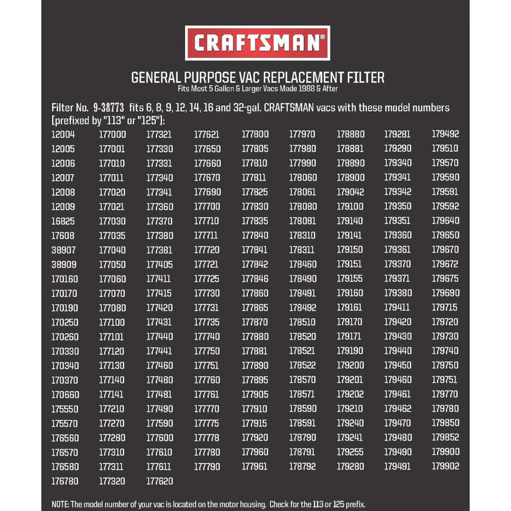 CRAFTSMAN Wet/Dry Vacuum Filters & Filter Bags | Carroll Parts